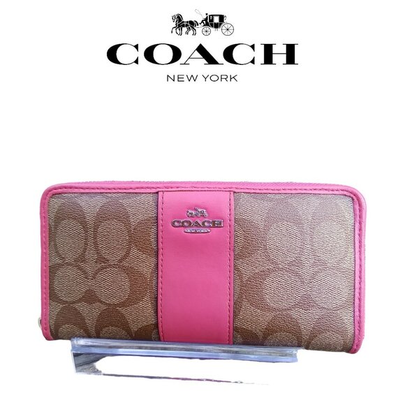 Coach | Bags | Coach Hot Pink Signature Coated Canvas Full Zip ...